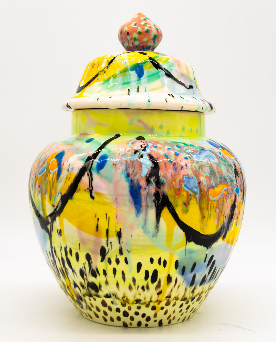 #100 Large Hand painted modern jar – Suze Ford Studios