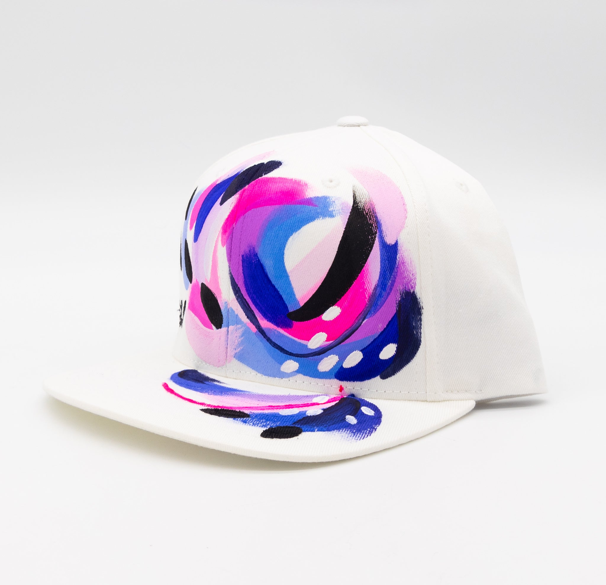 #14 Abstract Hand Painted White Organic Hat – Suze Ford Studios