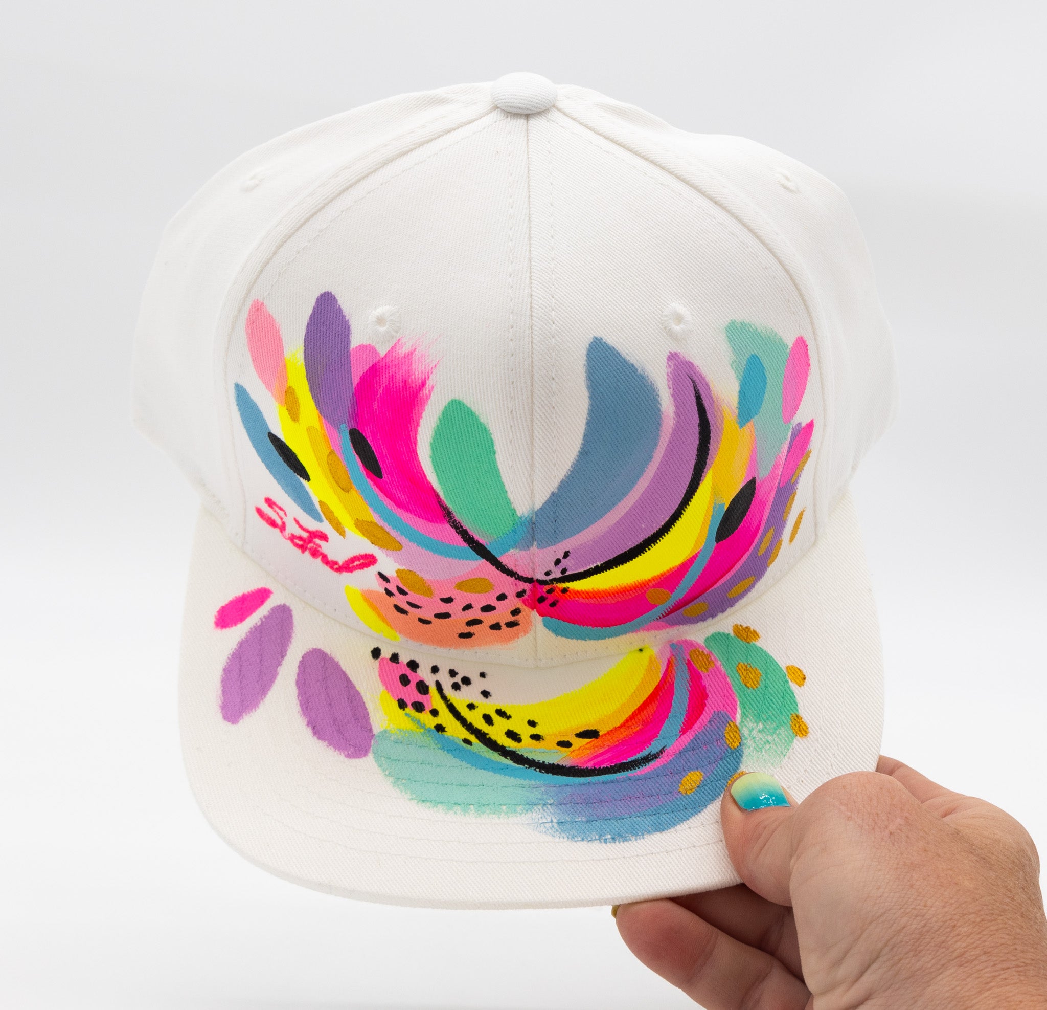 #17 Abstract Hand Painted White Organic Hat – Suze Ford Studios